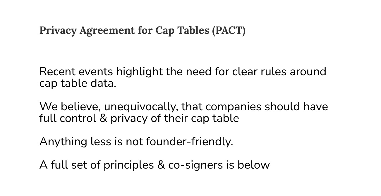 Privacy Agreement for Cap Tables - PACT